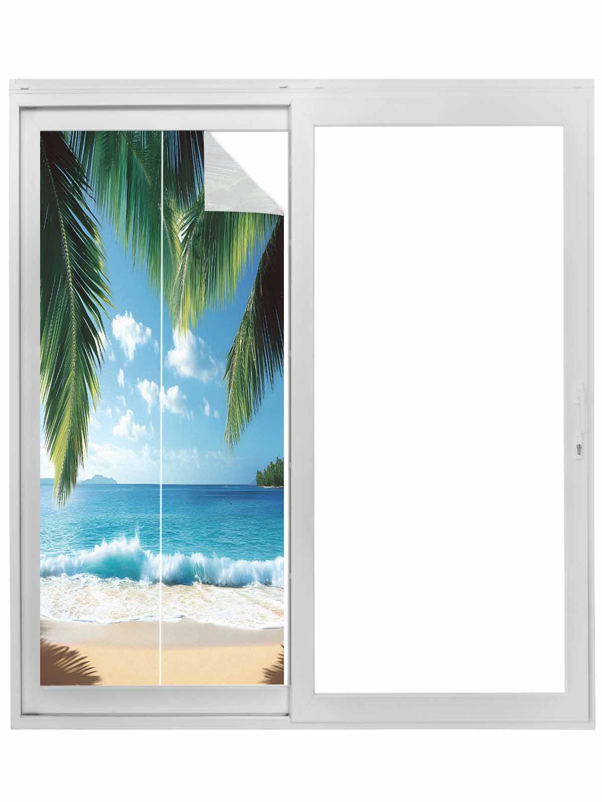 Summer Beach Coastal Window Privacy Film Stained Glass Window Film ...