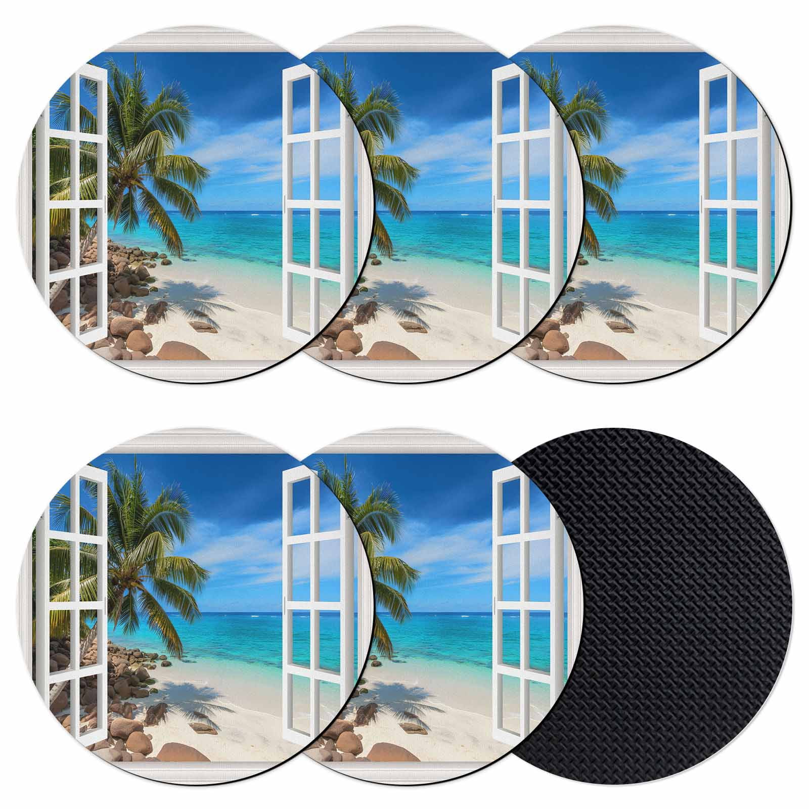 Summer Beach Coasters Set of 6, Absorbent Coasters for Drinks, Window ...