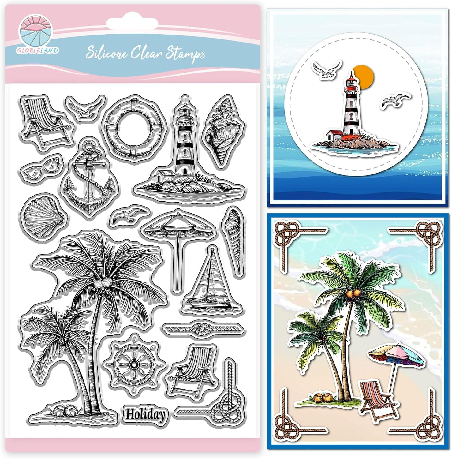 Summer Beach Coconut Trees Clear Stamps for DIY Scrapbooking Lighthouse ...