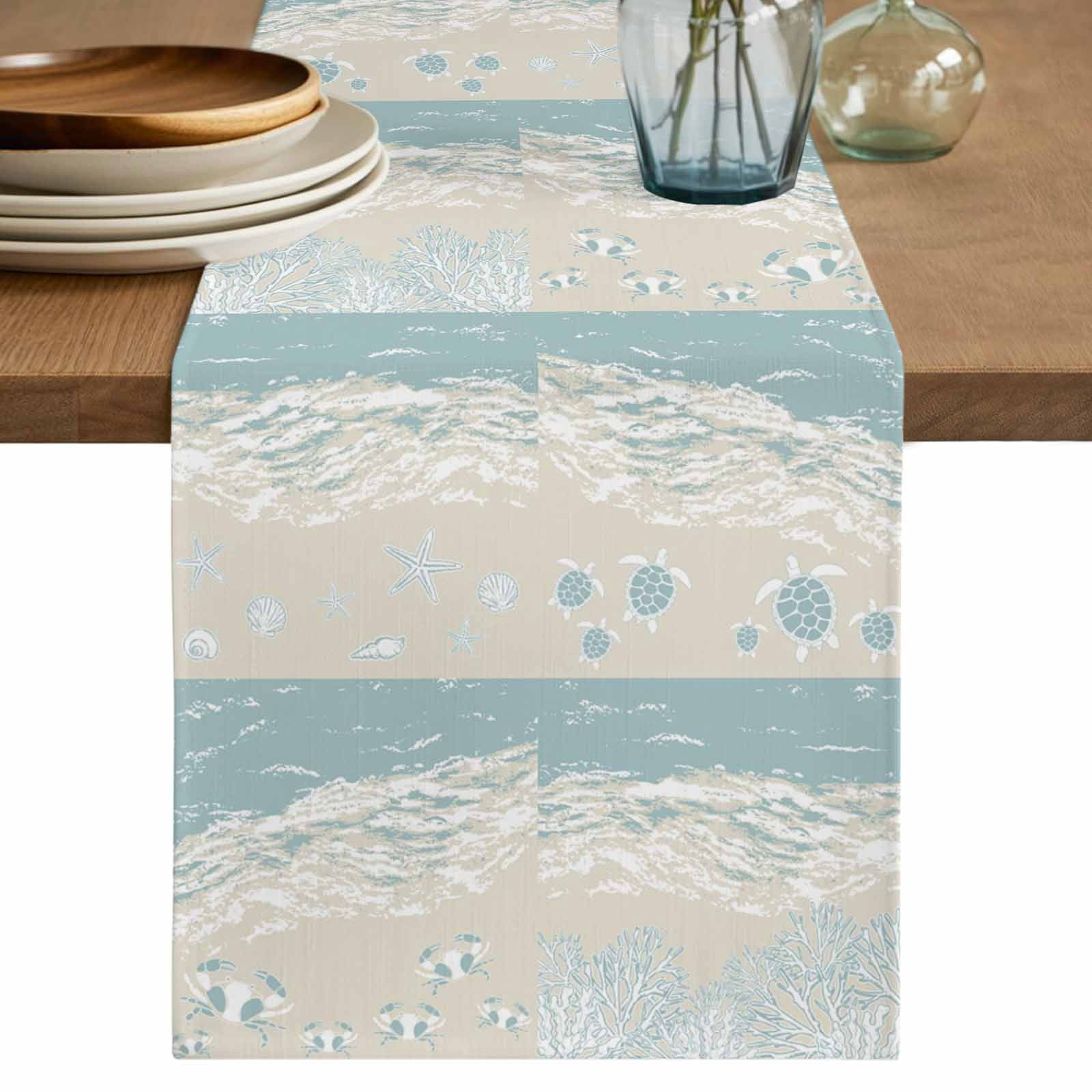 Summer Beach Cotton Linen Table Runner for Dining Kitchen, Ocean ...