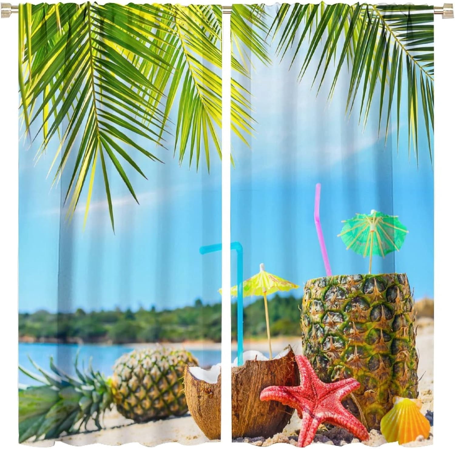 Summer Beach Curtains Tropical Fresh Fruits Pineapple Coconut Beach ...