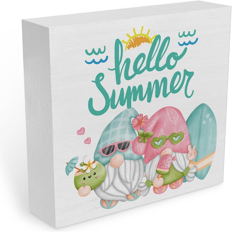 Summer Beach Decor Summer Gnomes Wooden Sign Hello Summer Decorations ...