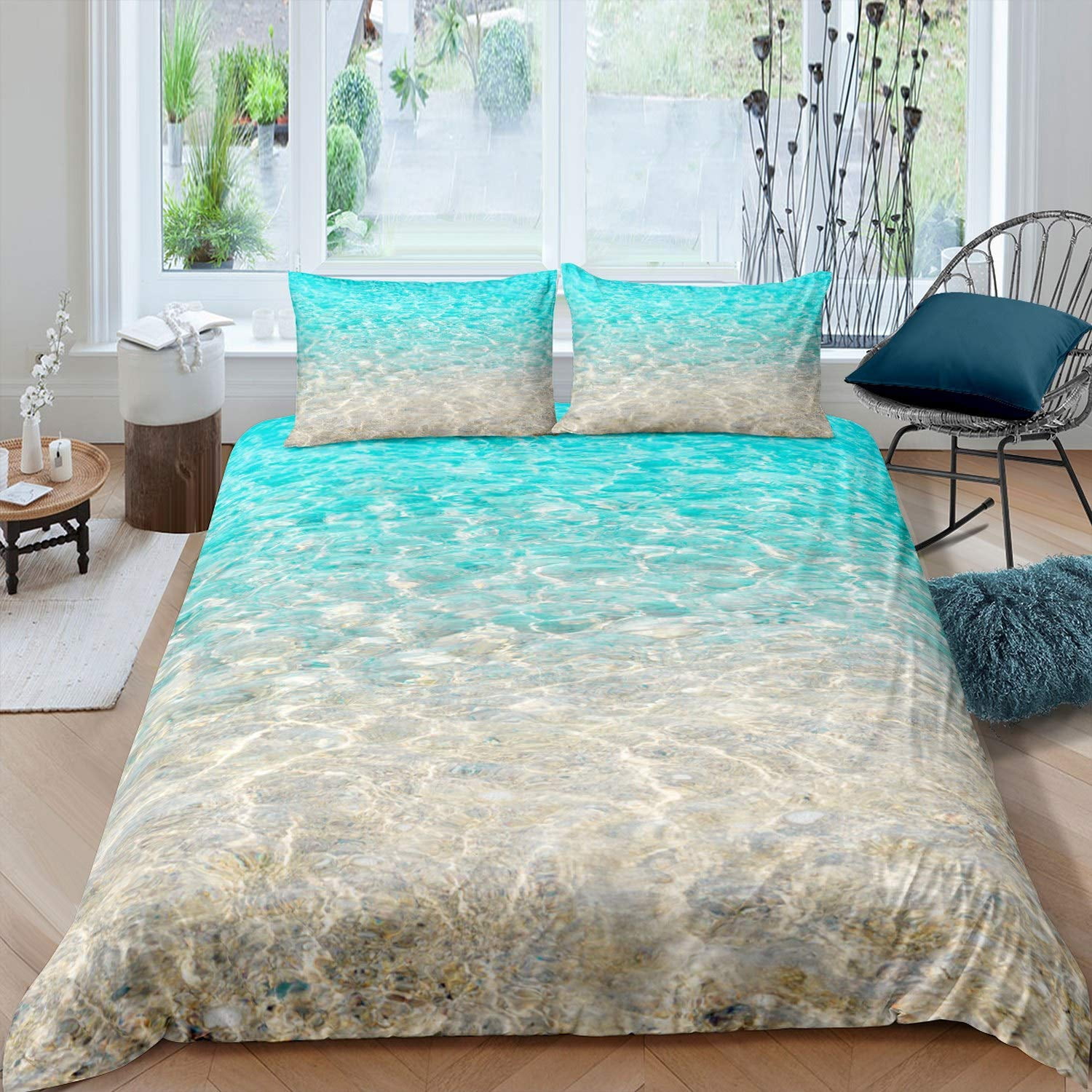 Summer Beach Duvet Cover Set Ocean Bedding Set Hawaiian Palm Trees ...