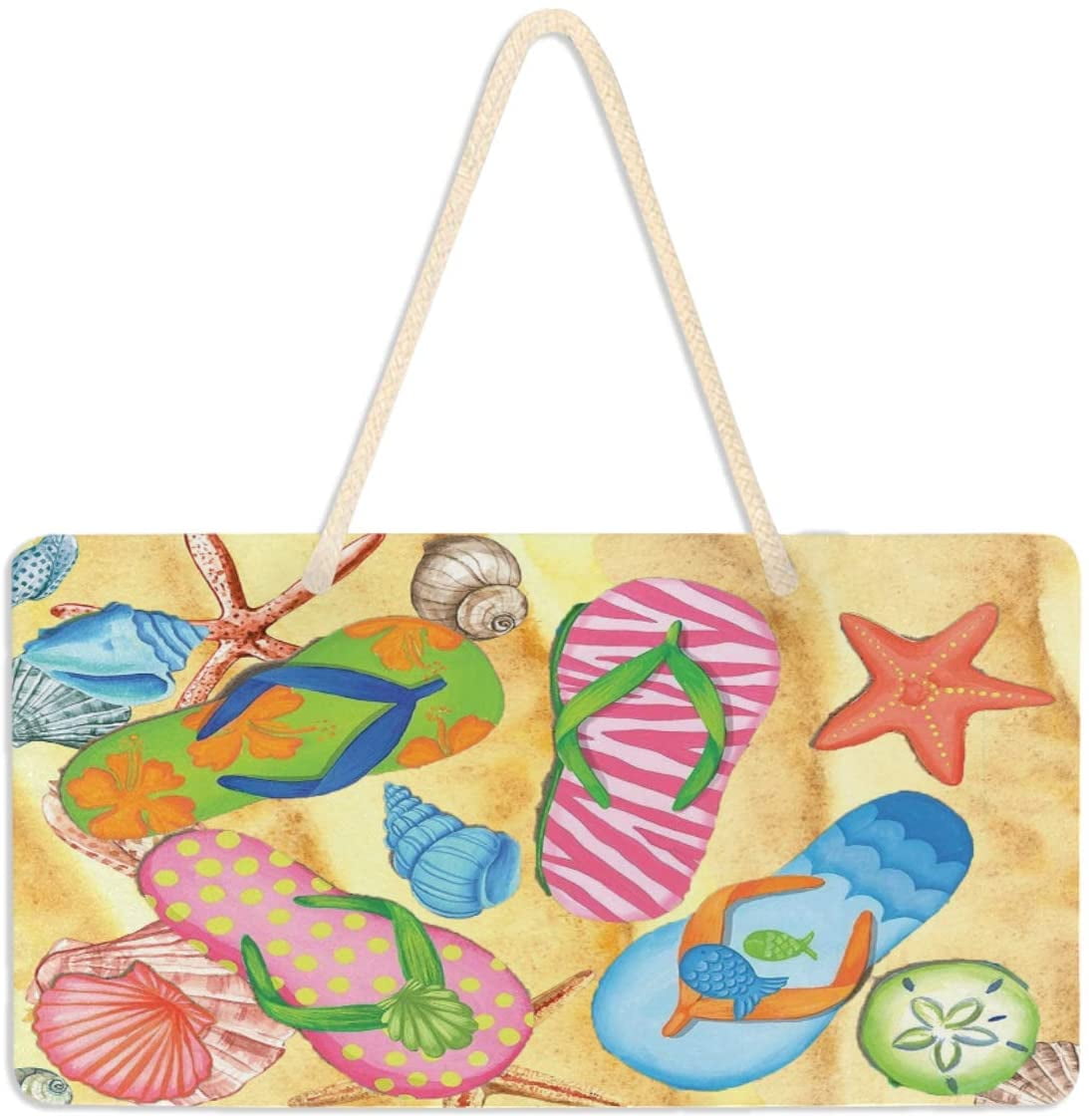 Summer Beach Flip Flops Door Sign Plaque Starfish Seashells Welcome ...