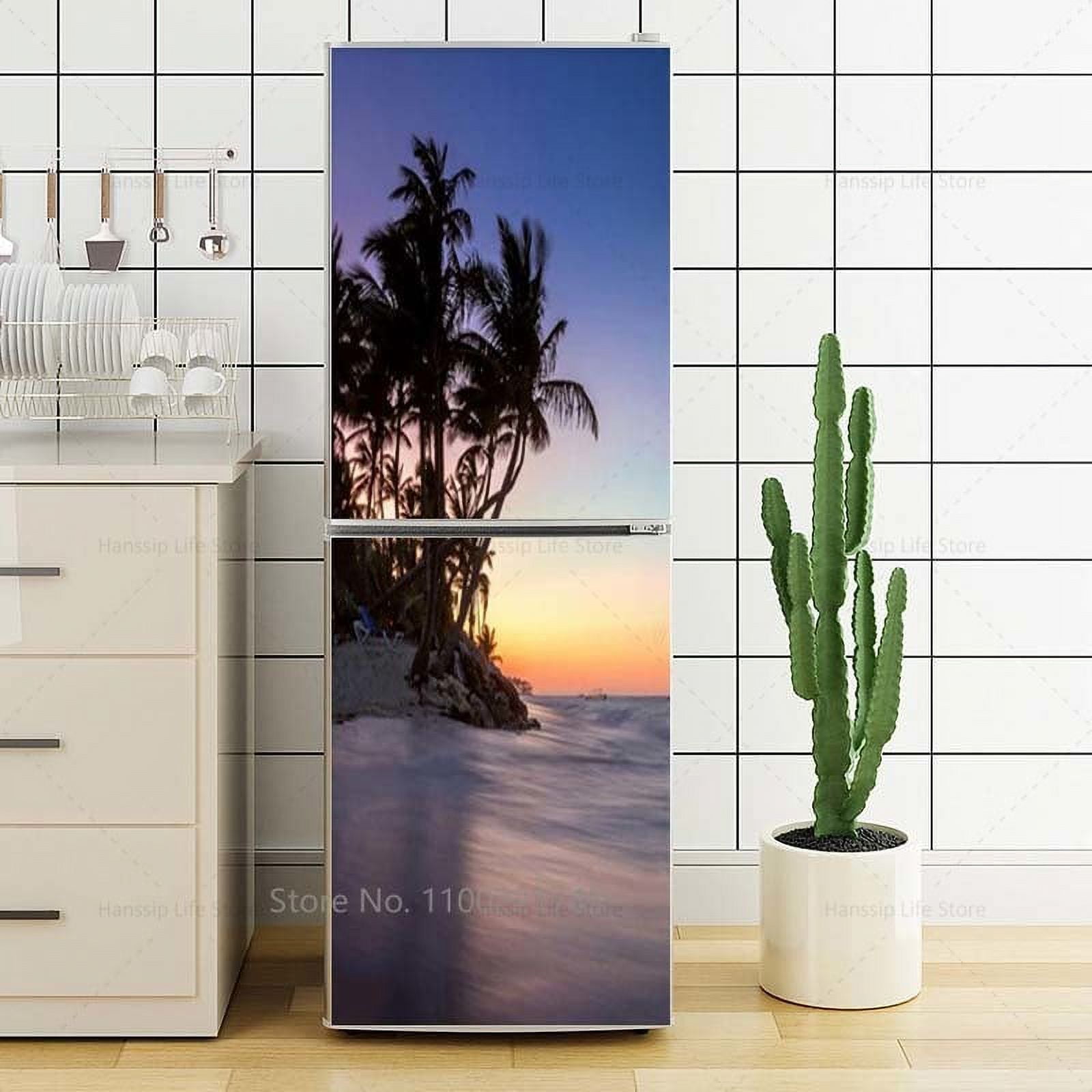 Summer Beach Fridge Mural 3D Refrigerator Stickers Waterproof Vinyl Sea ...