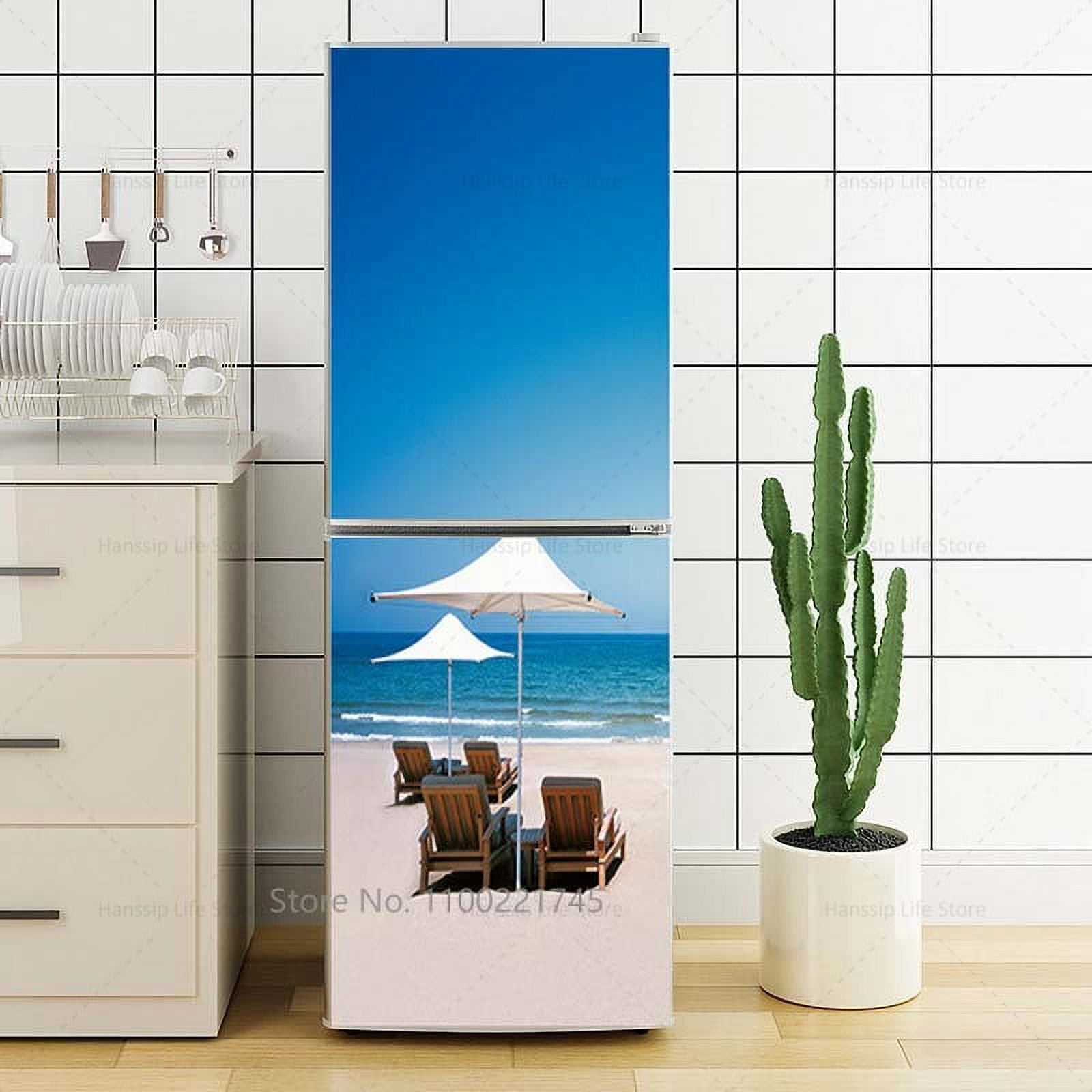 Summer Beach Fridge Mural 3D Refrigerator Stickers Waterproof Vinyl Sea ...