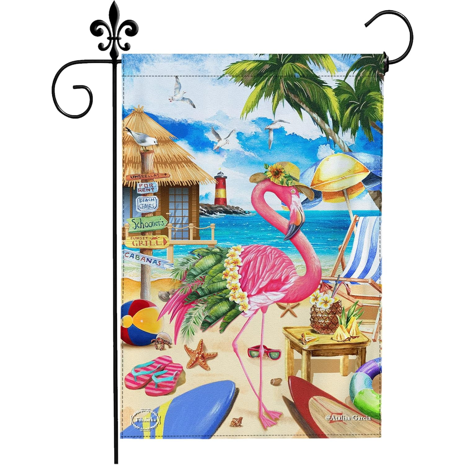 Summer Beach Funny Flamingo Animals Garden Flag Double Sided Vertical ...