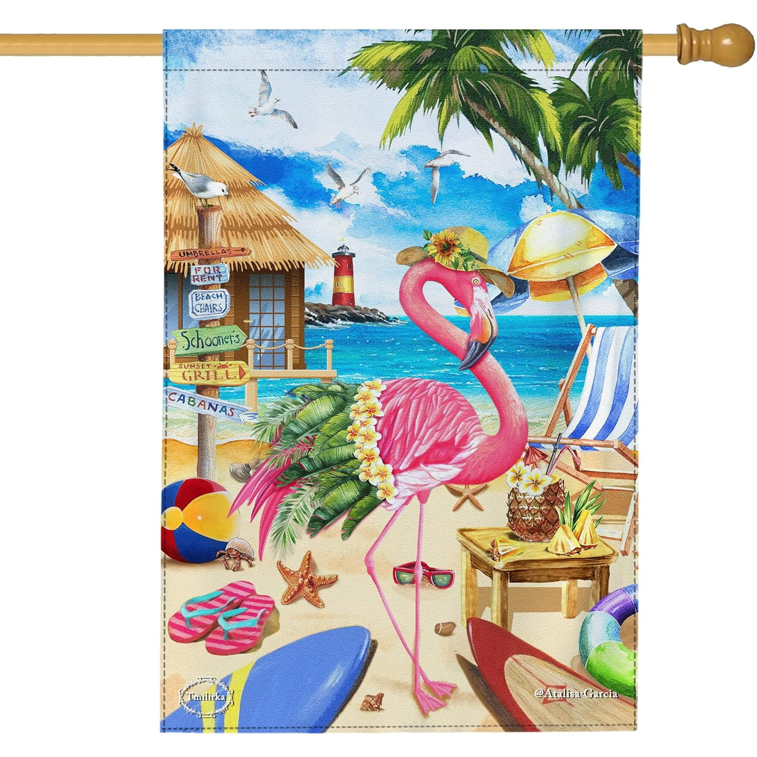 Summer Beach Funny Flamingo Animals Garden Flags Double Sided Printing ...