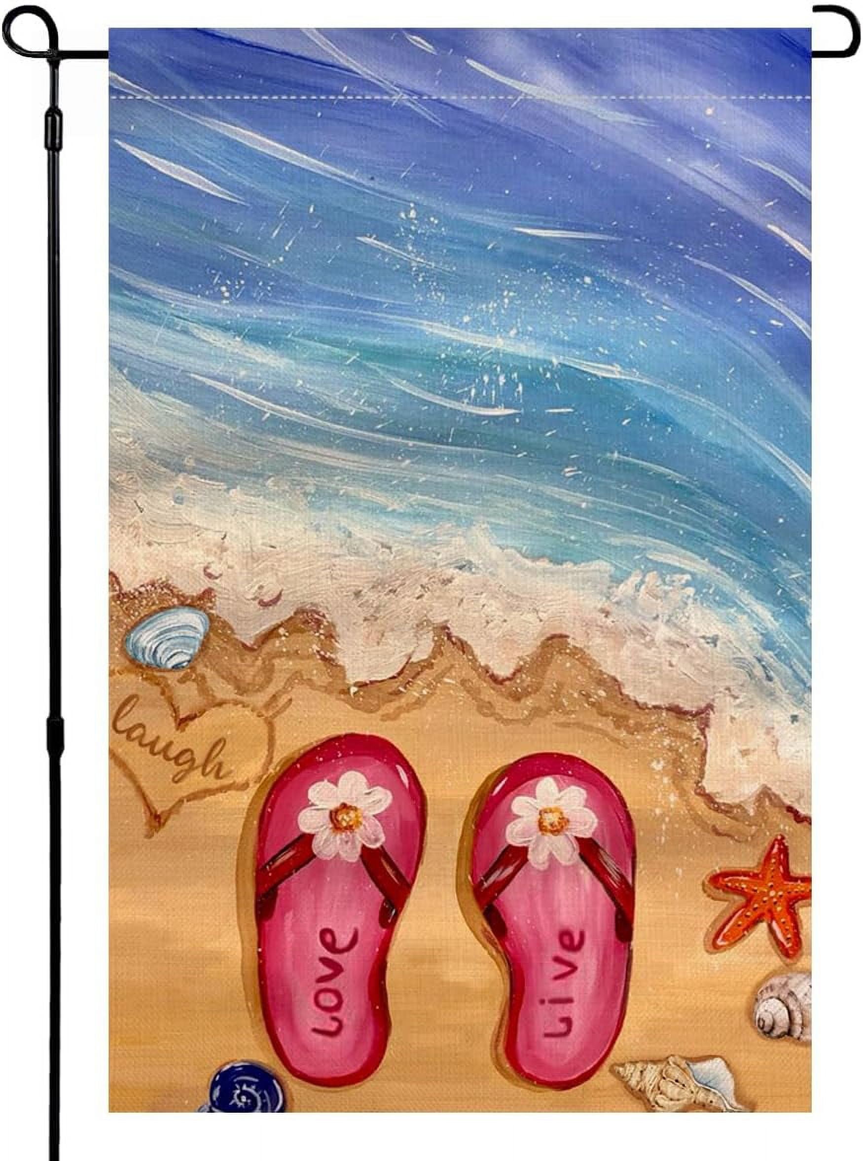 Summer Beach Garden Flag 12x28 inch Vertical Double Sided Slippers ...