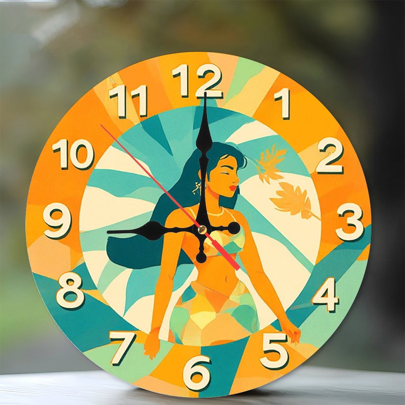 Summer Beach Girl Wall Clock Home Decor 10-Inch Silent Wooden Wall ...