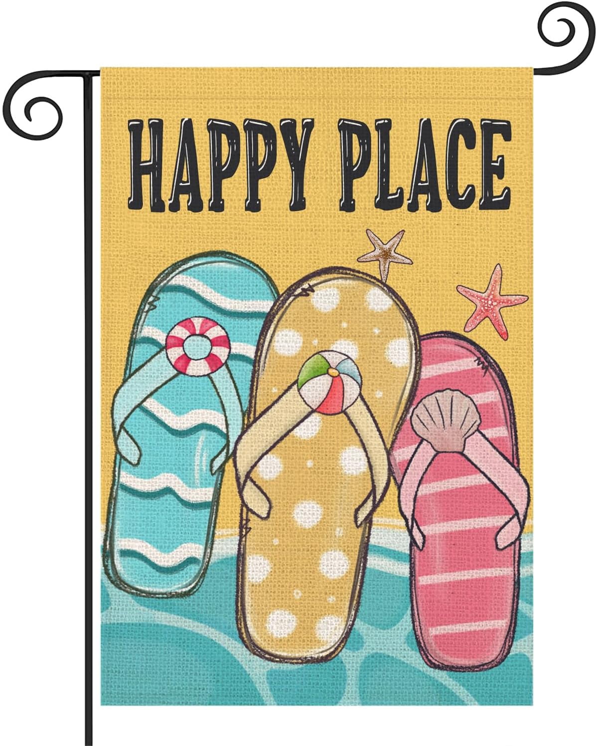 Summer Beach Happy Place Garden Flag Vertical Double Sided, Flip Flops ...