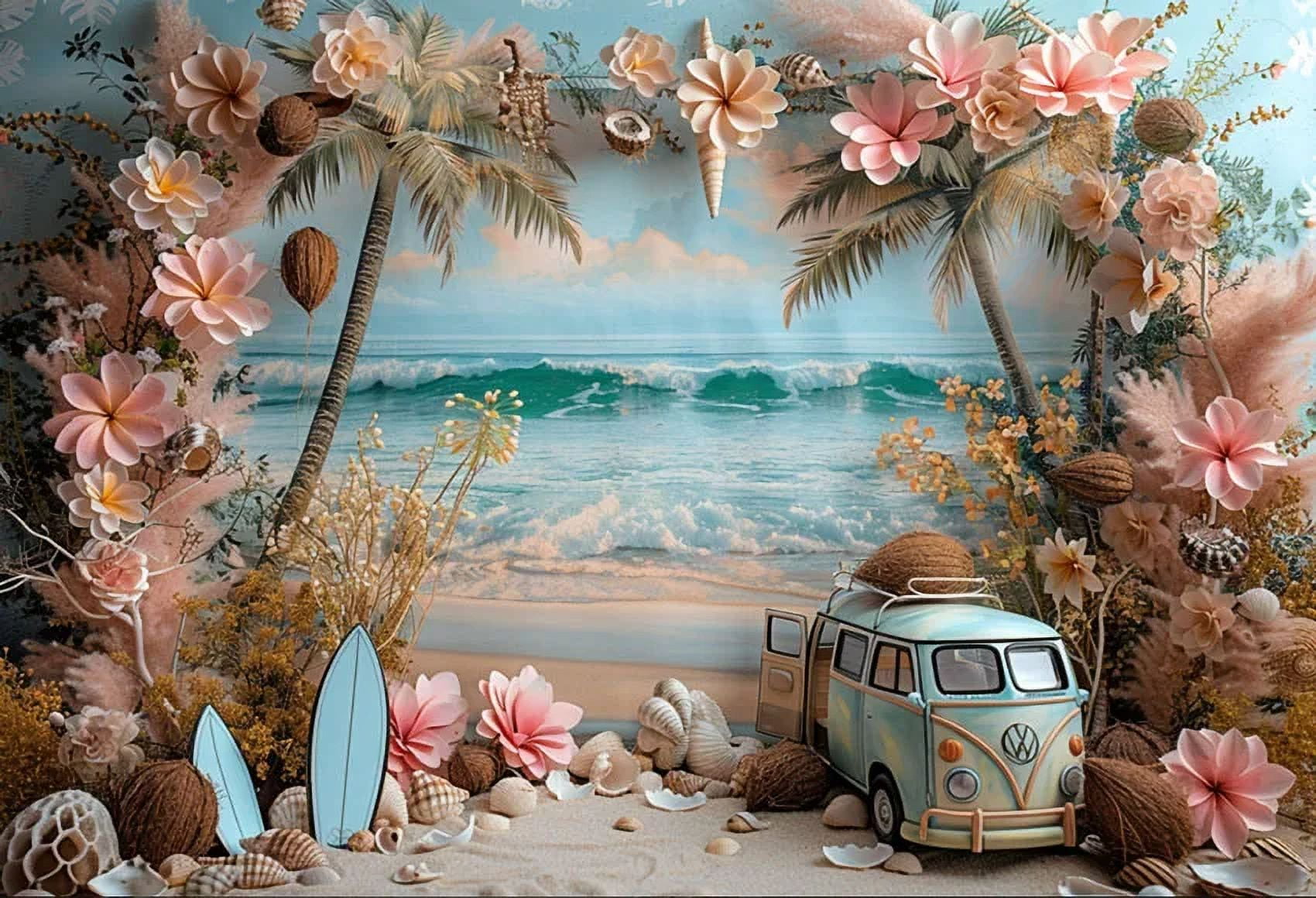 Summer Beach Hawaii Surfboard Shell Kids Birthday Cake Smash Portrait r ...