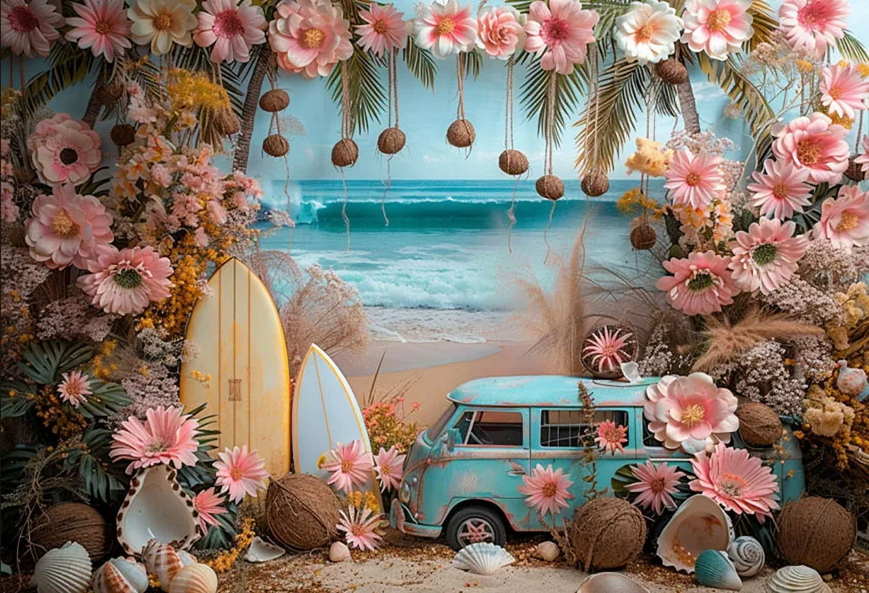 Summer Beach Hawaii Surfboard Shell Kids Birthday Cake Smash Portrait r ...