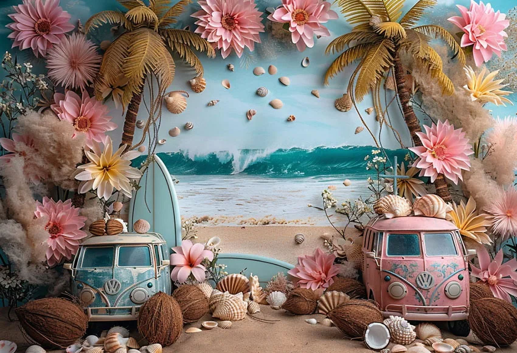 Summer Beach Hawaii Surfboard Shell Kids Birthday Cake Smash Portrait r ...