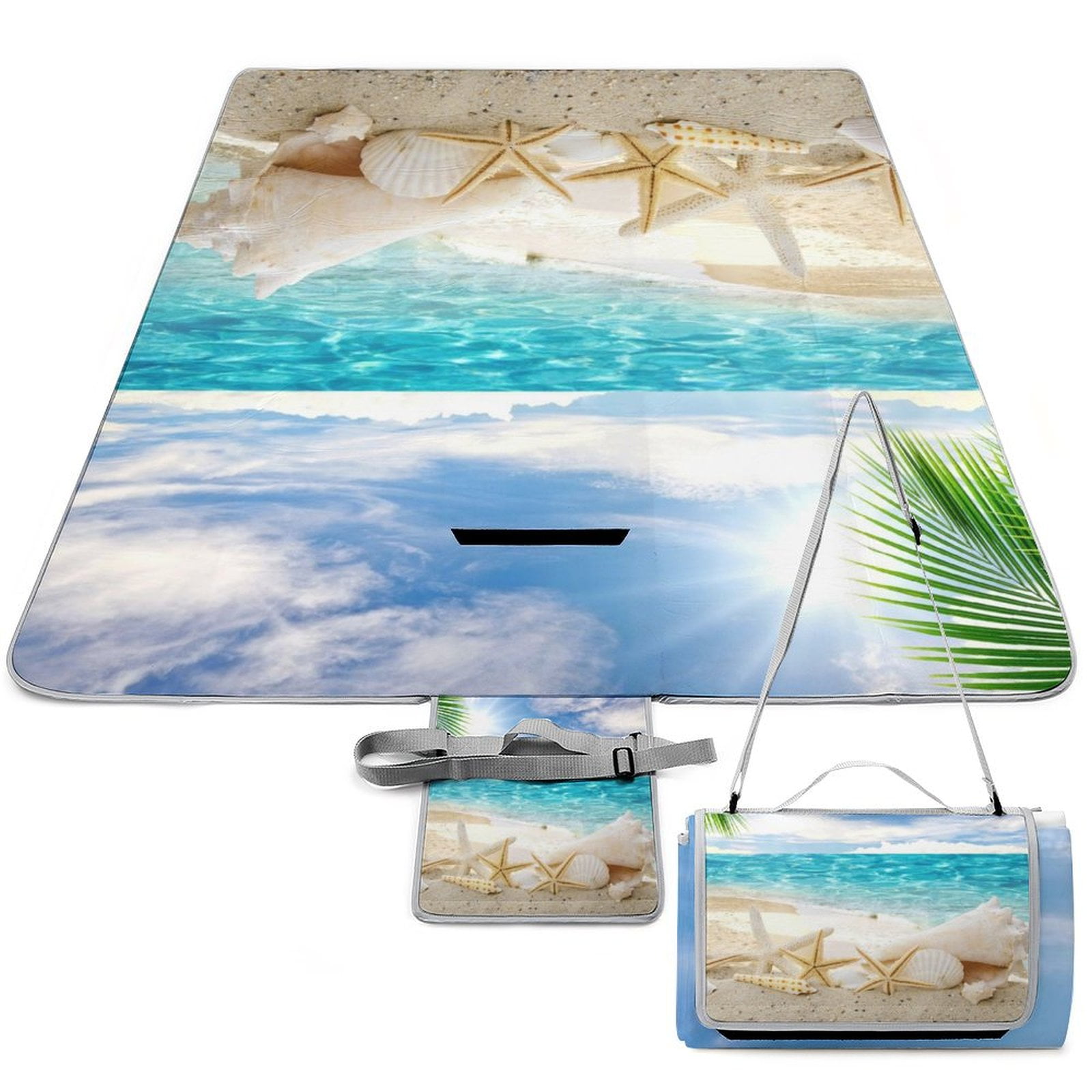 Summer Beach Hawaiian Ocean Palm Tree Marine Sea Waves Square Picnic ...