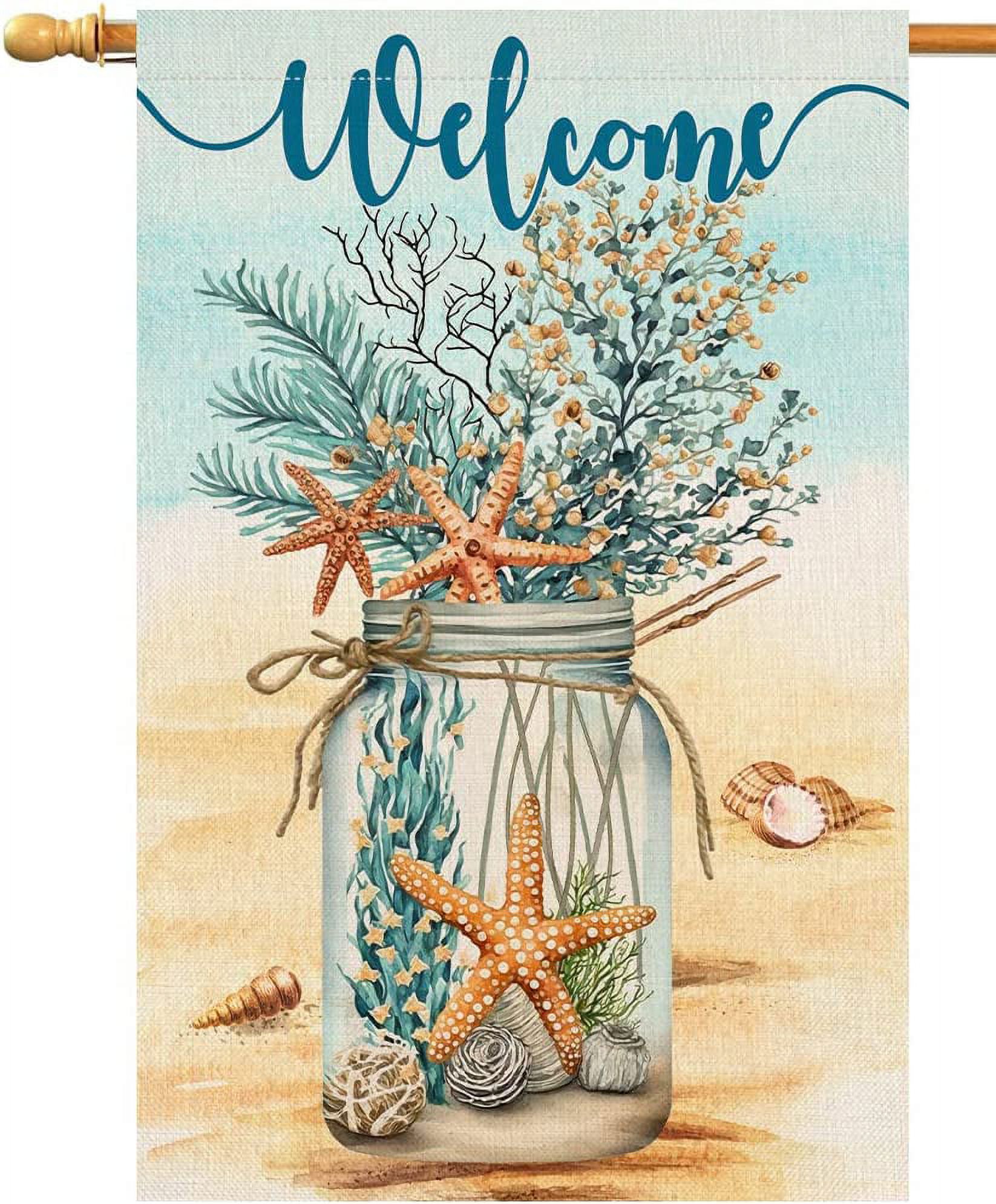 Summer Beach House Flag Mason Jar Vertical Double Sided Welcome Holiday ...