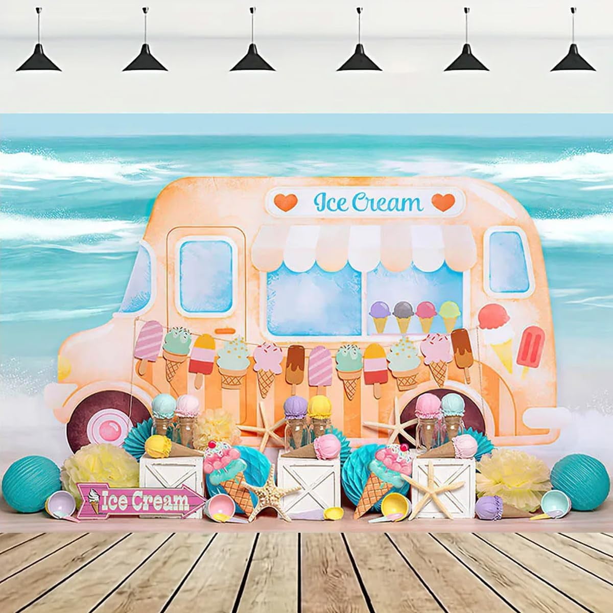 Summer Beach Ice Cream Truck Backdrop Summer Ice Cream First Birthday ...