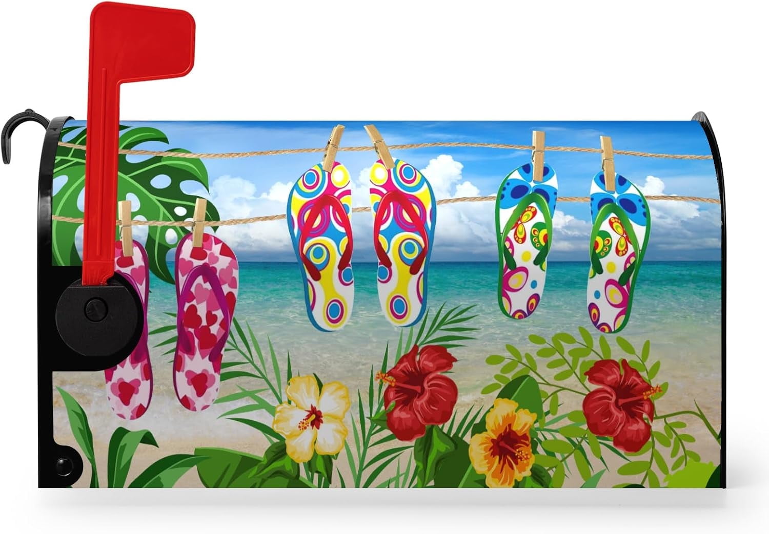 Summer Beach Mailbox Cover Magnetic Flip Flops Floral Mailbox Wraps ...