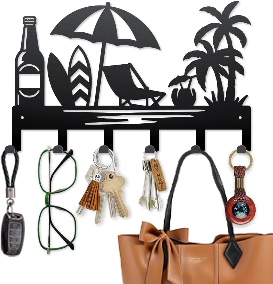 Summer Beach Metal Key Hook Coconut Tree Surfboards Coat Rack Wall ...