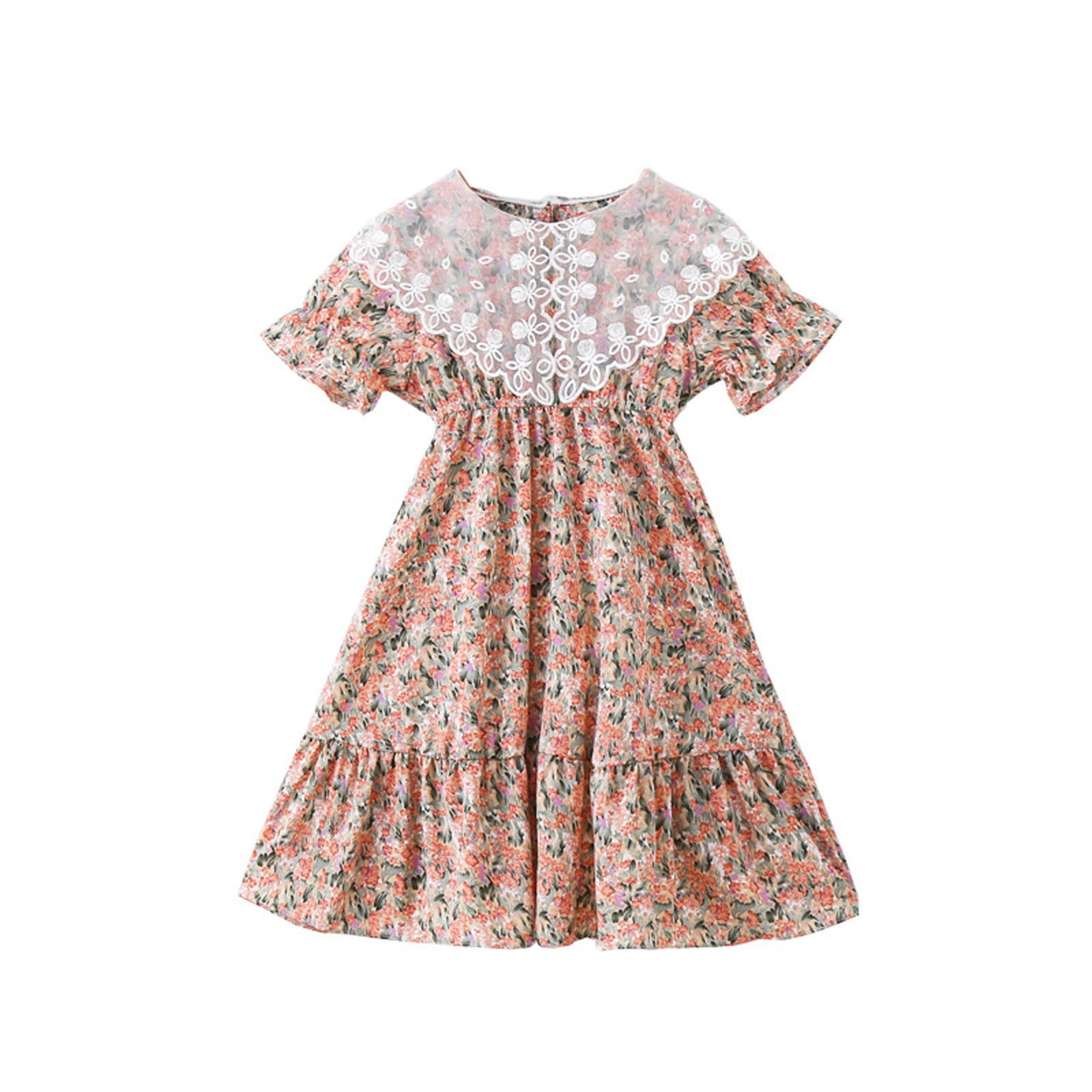 Summer Beach New Puff Sleeve Lace Collar Floral Printed School Home ...