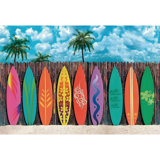 Summer Beach Ocean Photography Backdrop Blue Sky Seaside Surfboard ...