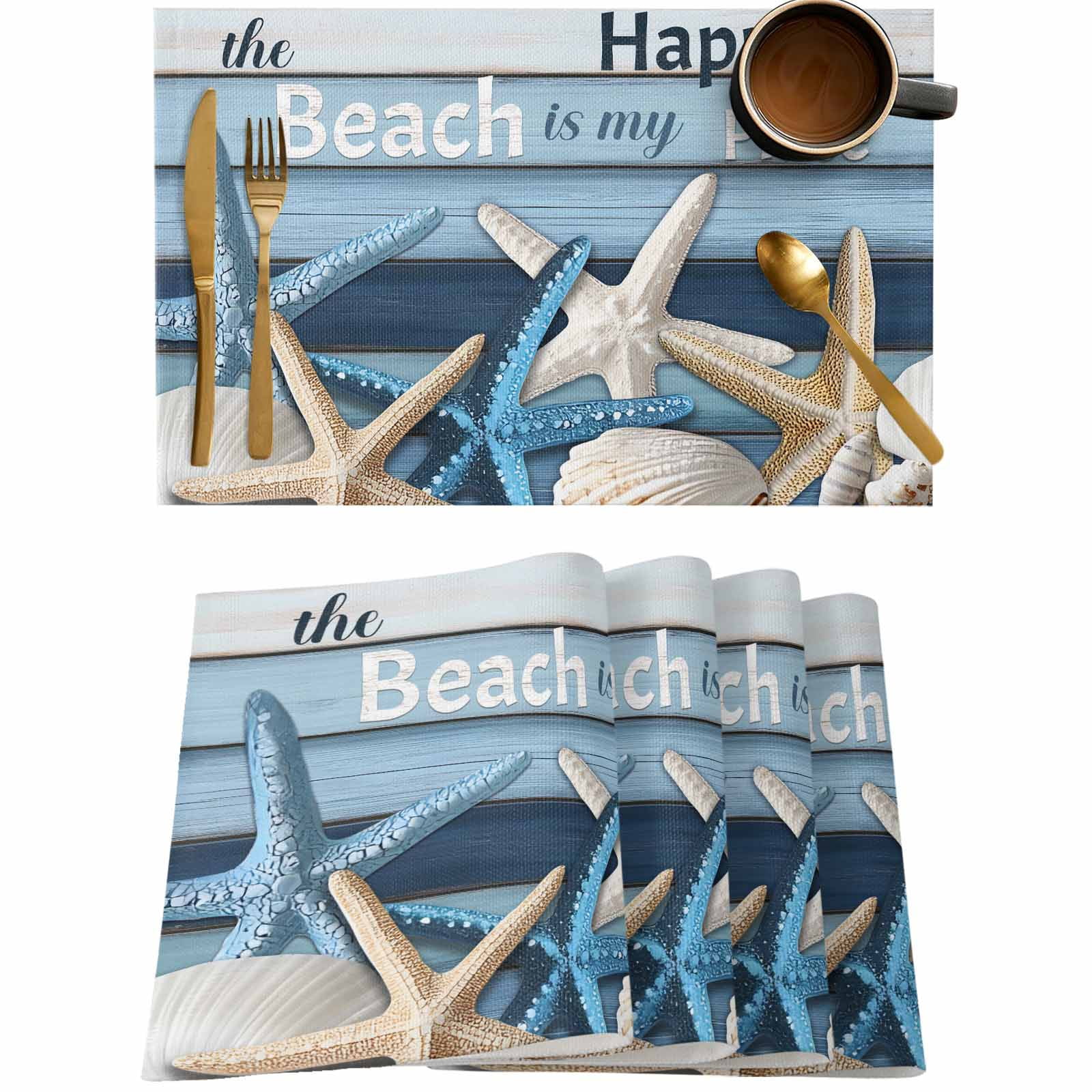 Summer Beach Ocean Shell Starfish Placemats Set of 4,Wipeable Washable ...