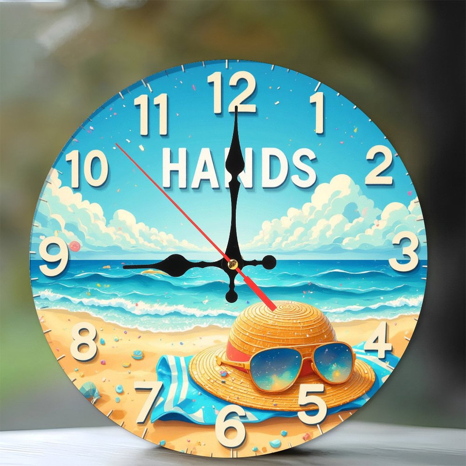 Summer Beach Ocean Wall Clock with Hat And Sunglasses 10-Inch Silent ...