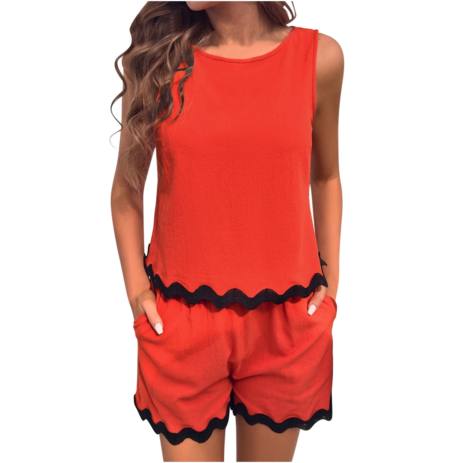 Summer Beach Outfits For Women Comfy Striped Sleeveless Tank Tops Wide Leg Shorts Matching