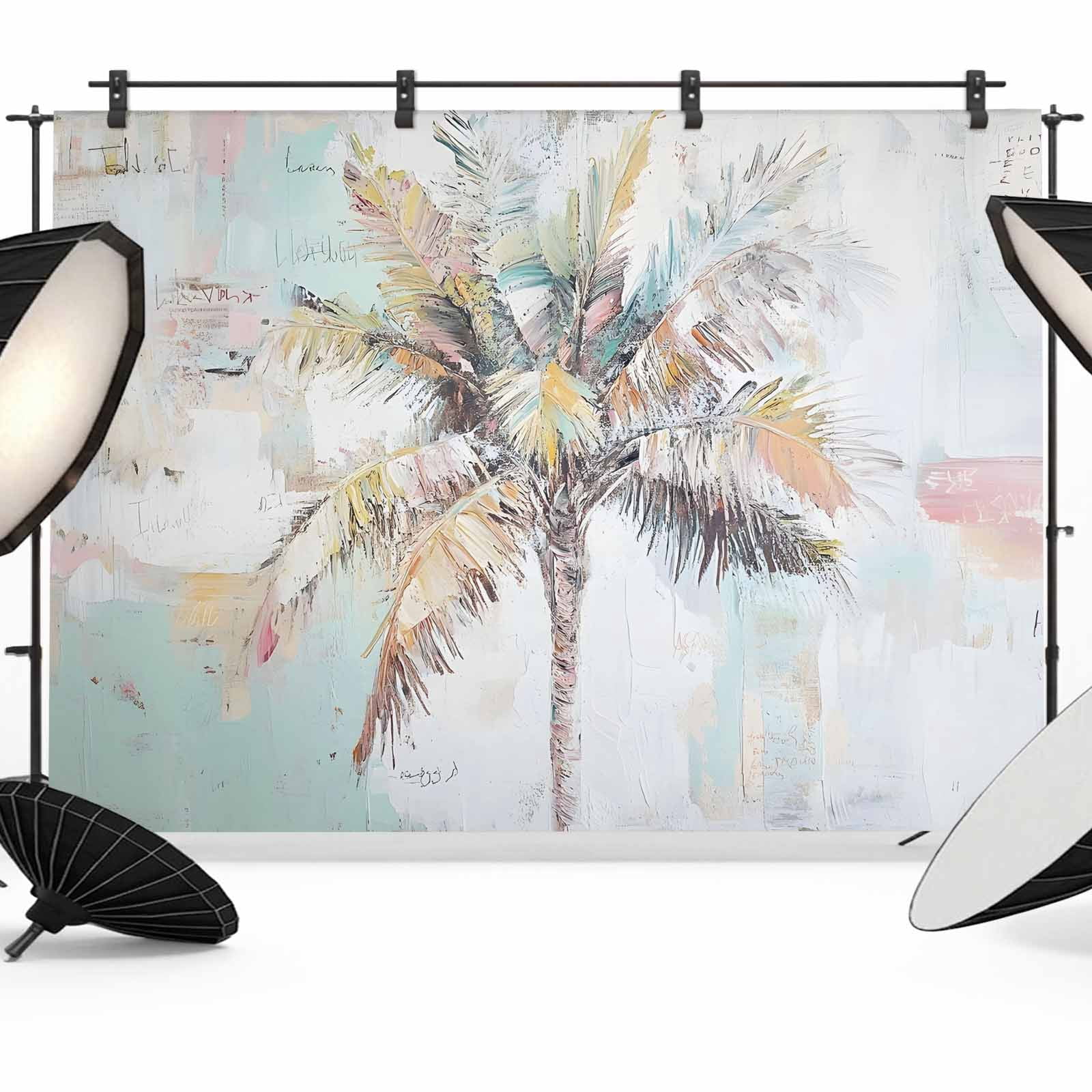 Summer Beach Palm Backdrop for Photography, Vintage Abstract Coastal ...