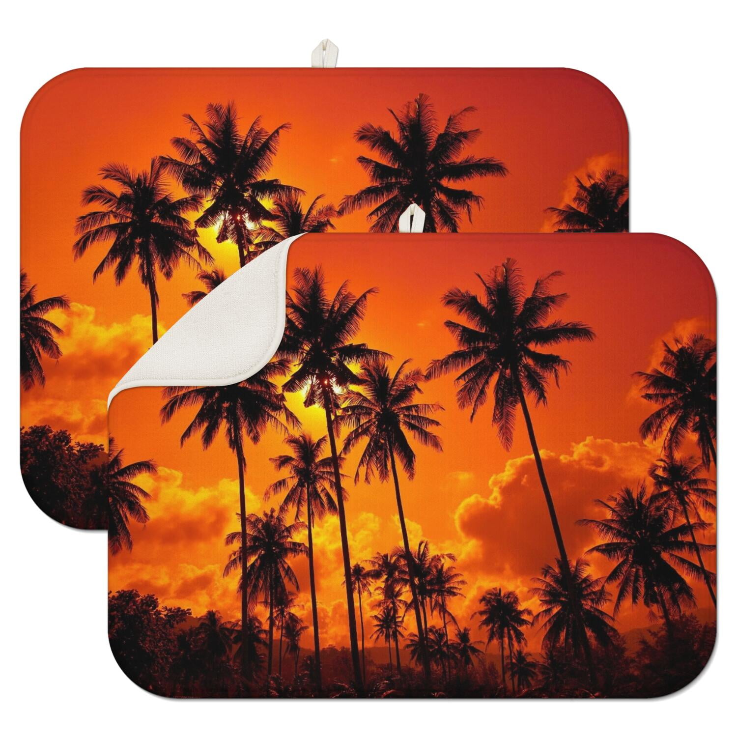 Summer Beach Palm Trees Dish Drying Mat – Hawaiian Sunset Beach and ...