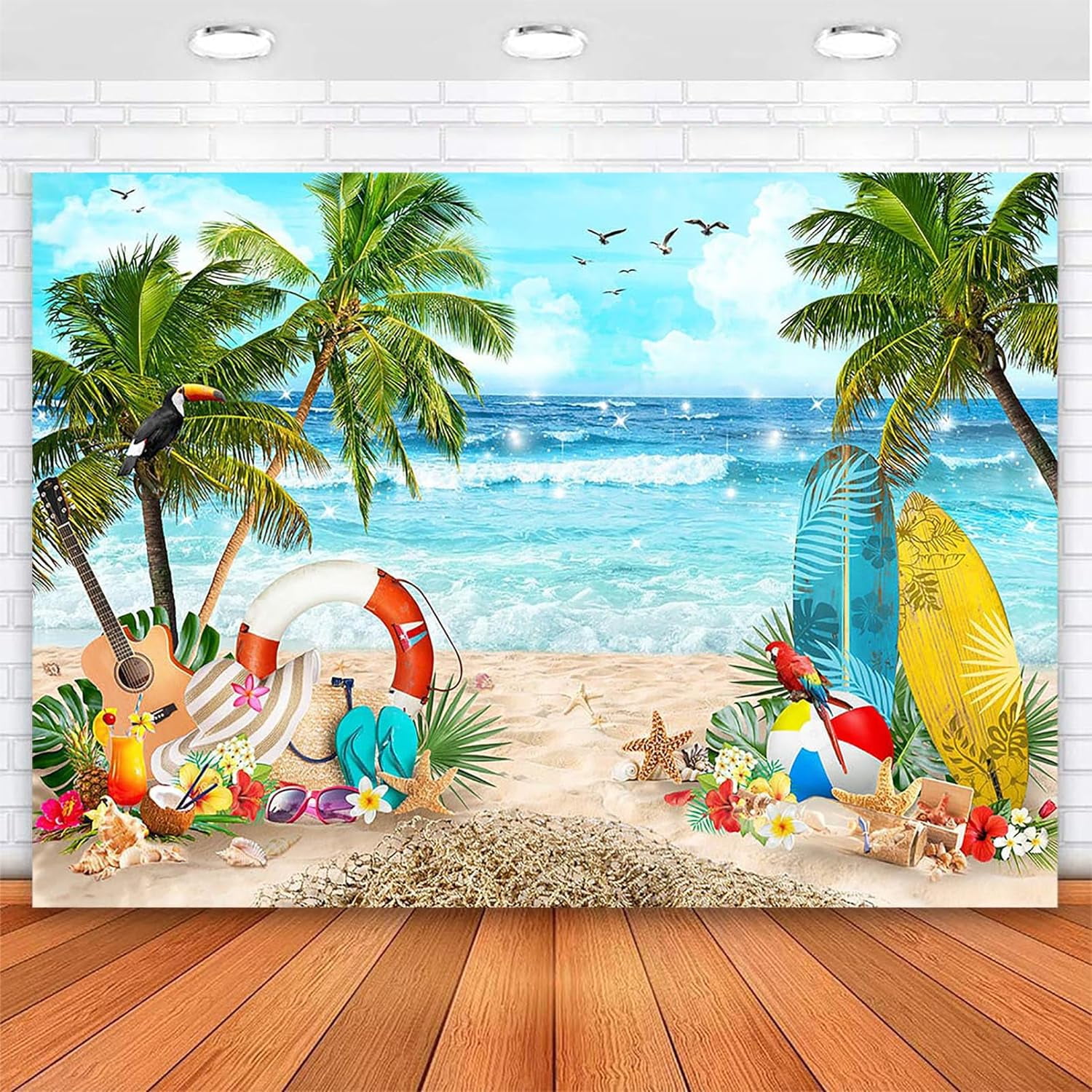 Summer Beach Party Backdrop Seaside Surfboard Tropical Luau Birthday ...