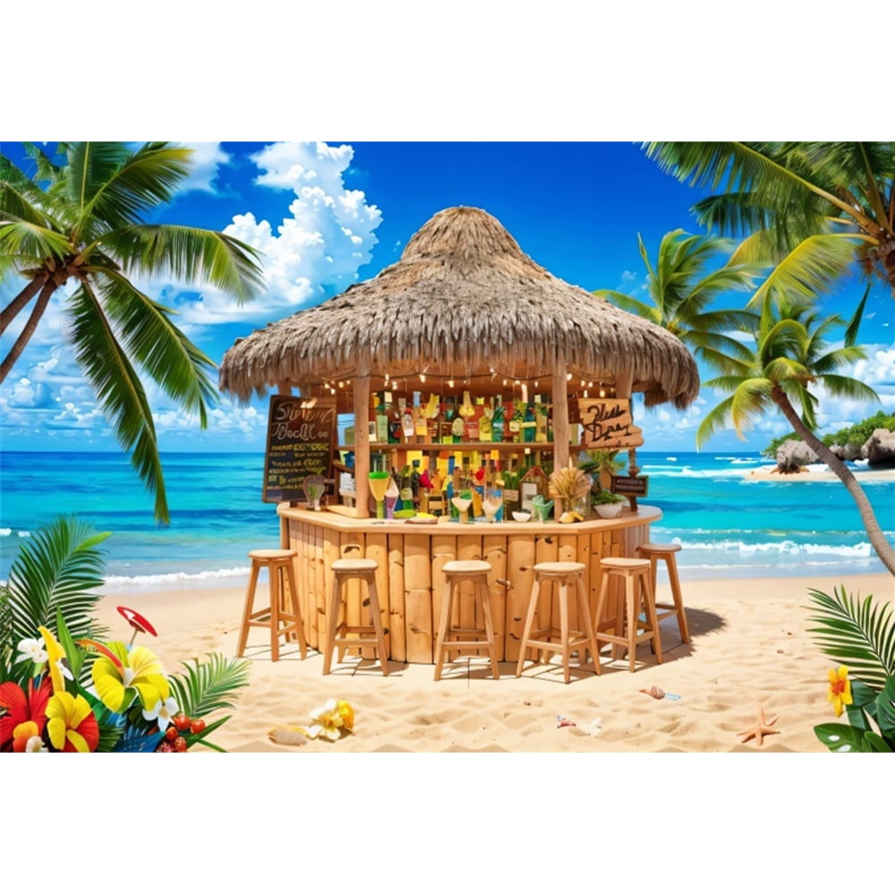 Summer Beach Photography Backdrop Blue Sky Seaside Surfboard Tropical ...