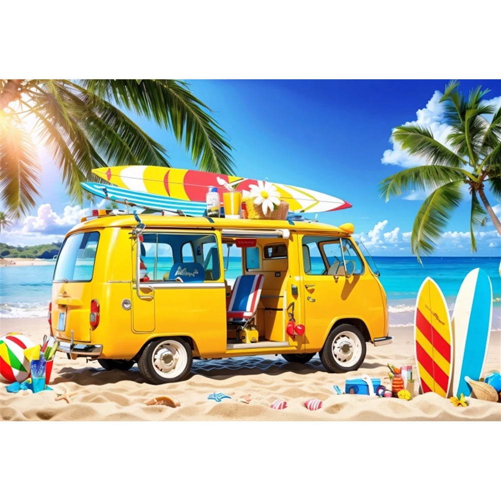 Summer Beach Photography Backdrop Blue Sky Seaside Surfboard Tropical ...