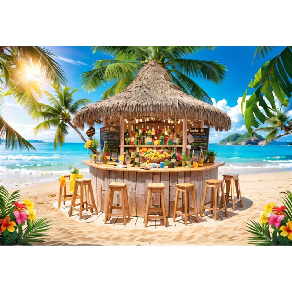 Summer Beach Photography Backdrop Blue Sky Seaside Surfboard Tropical ...