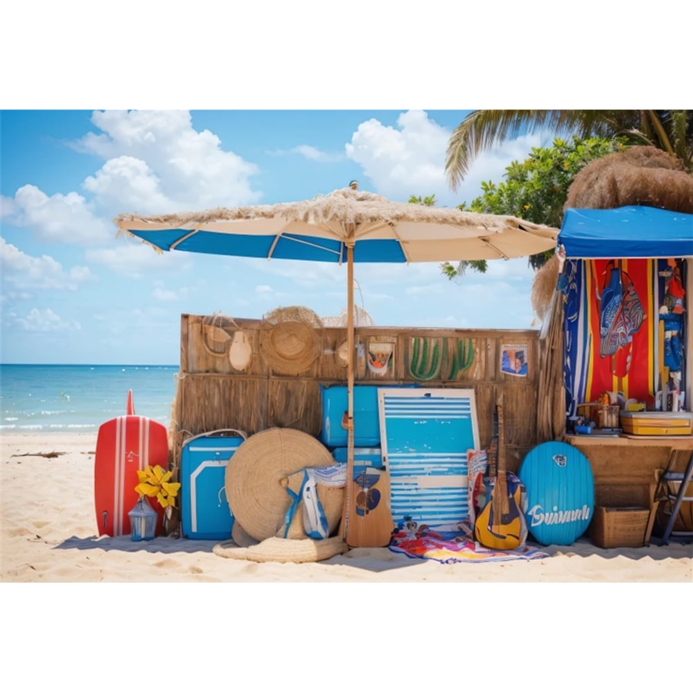 Summer Beach Photography Backdrop Blue Sky Seaside Surfboard Tropical ...