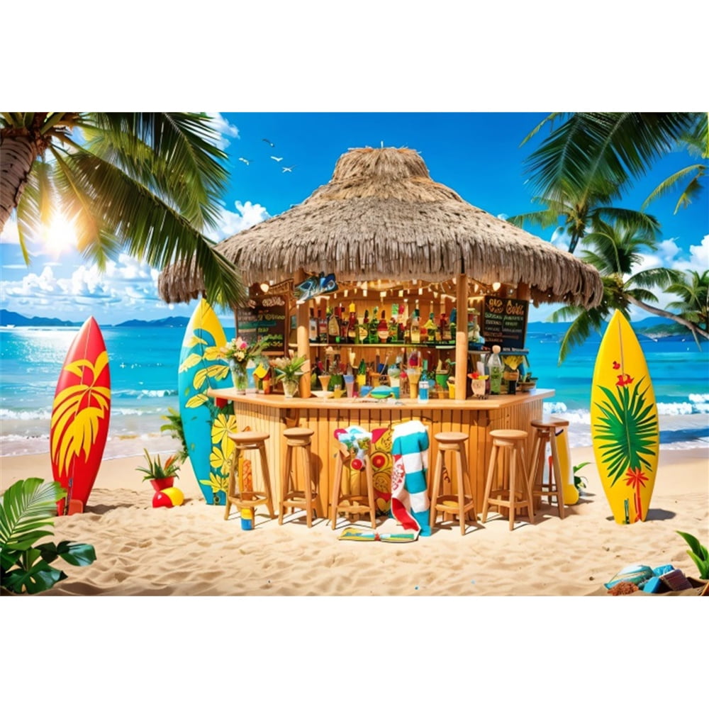 Summer Beach Photography Backdrop Blue Sky Seaside Surfboard Tropical ...