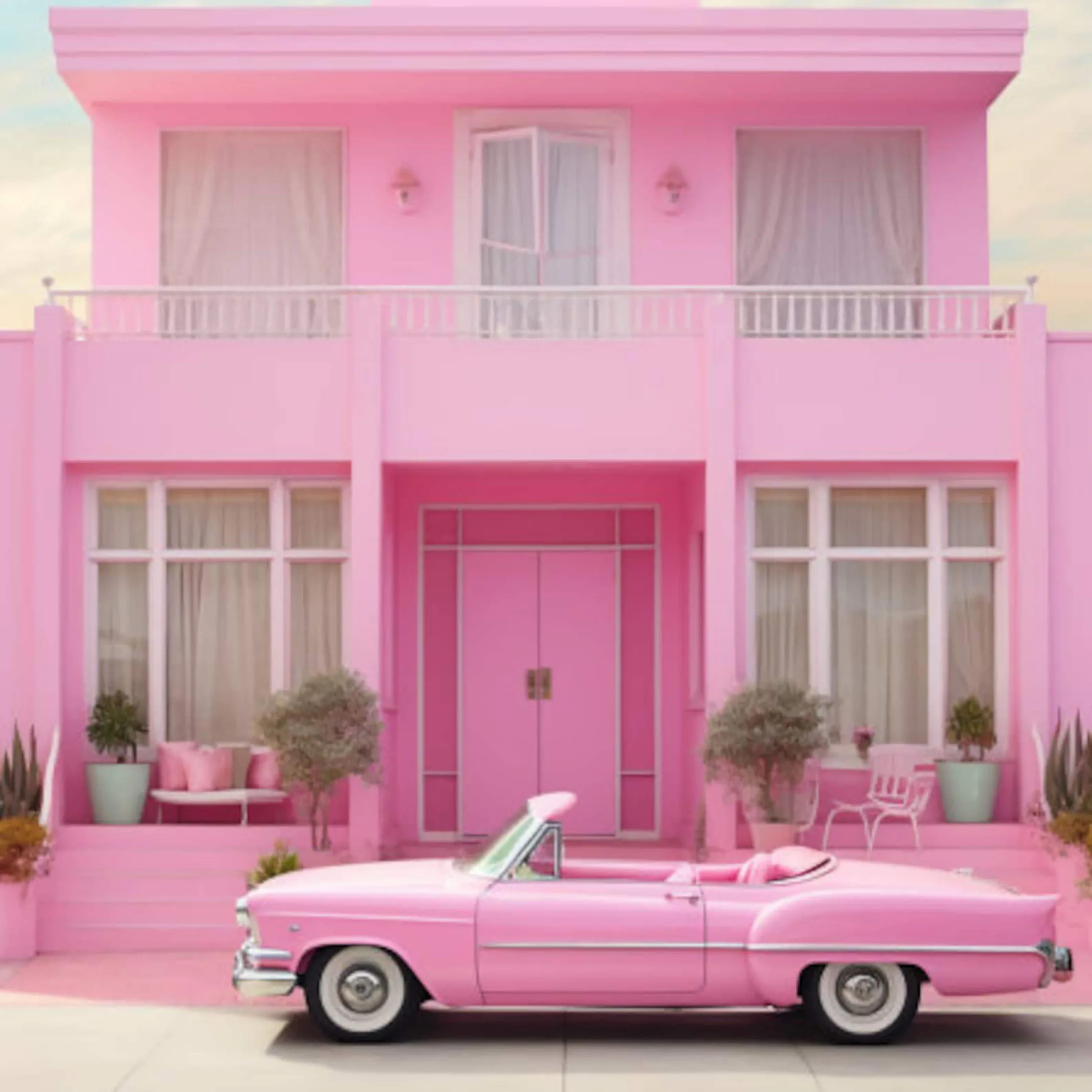 Summer Beach Pink Car House Pink Flower Girl Birthday Party Portrait r ...
