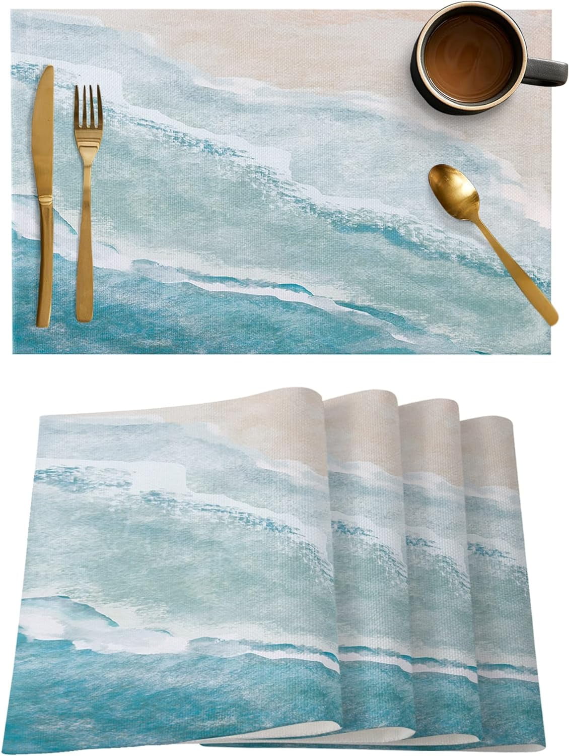 Summer Beach Placemats Set of 6, Ocean Coastal Placemats for Dining ...