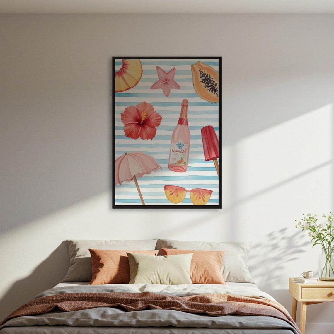 Summer Beach Poster Watercolor, Tropical Vacation Art Poster Print, Hibiscus Papaya Wall Poster ...