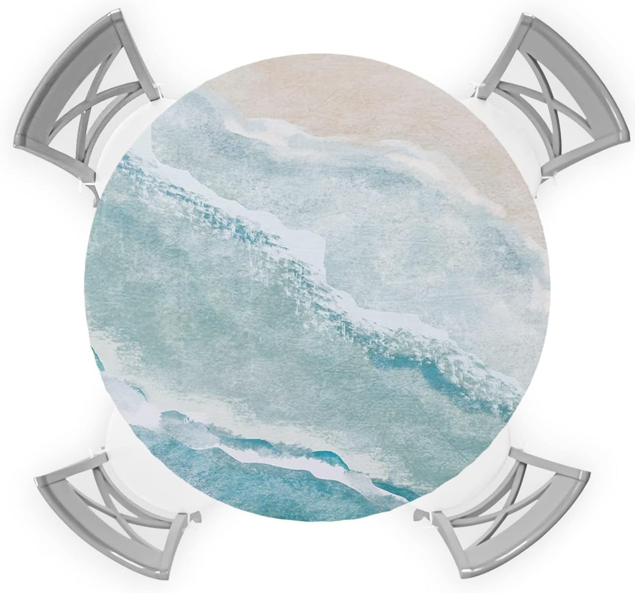 Summer Beach Round Tablecloth, Ocean Coastal Fitted Table Cover with ...