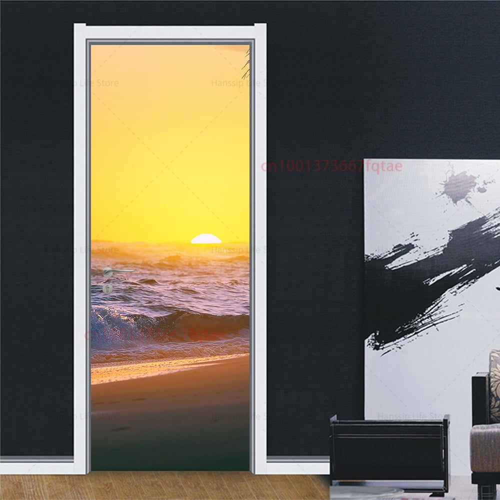 Summer Beach Scenery Door Wallpaper Home Decorations Peel and Stick PVC ...