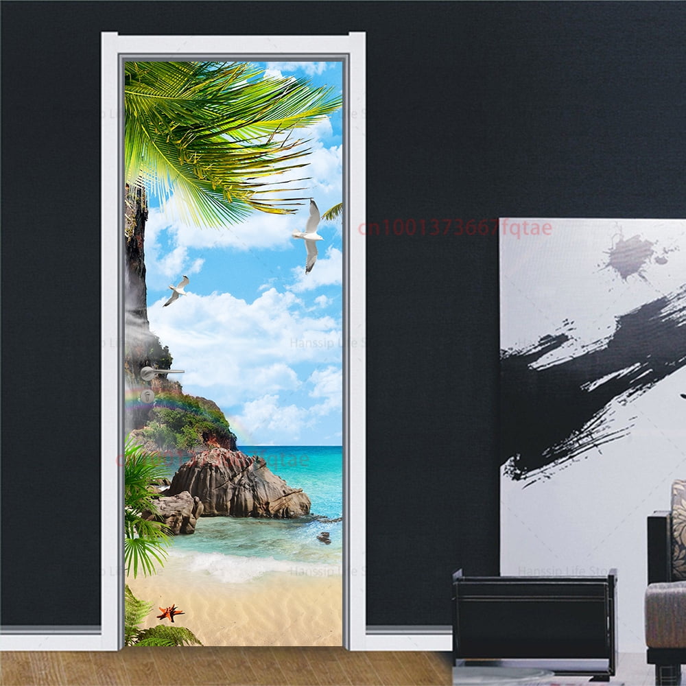 Summer Beach Scenery Door Wallpaper Home Decorations Peel and Stick PVC ...