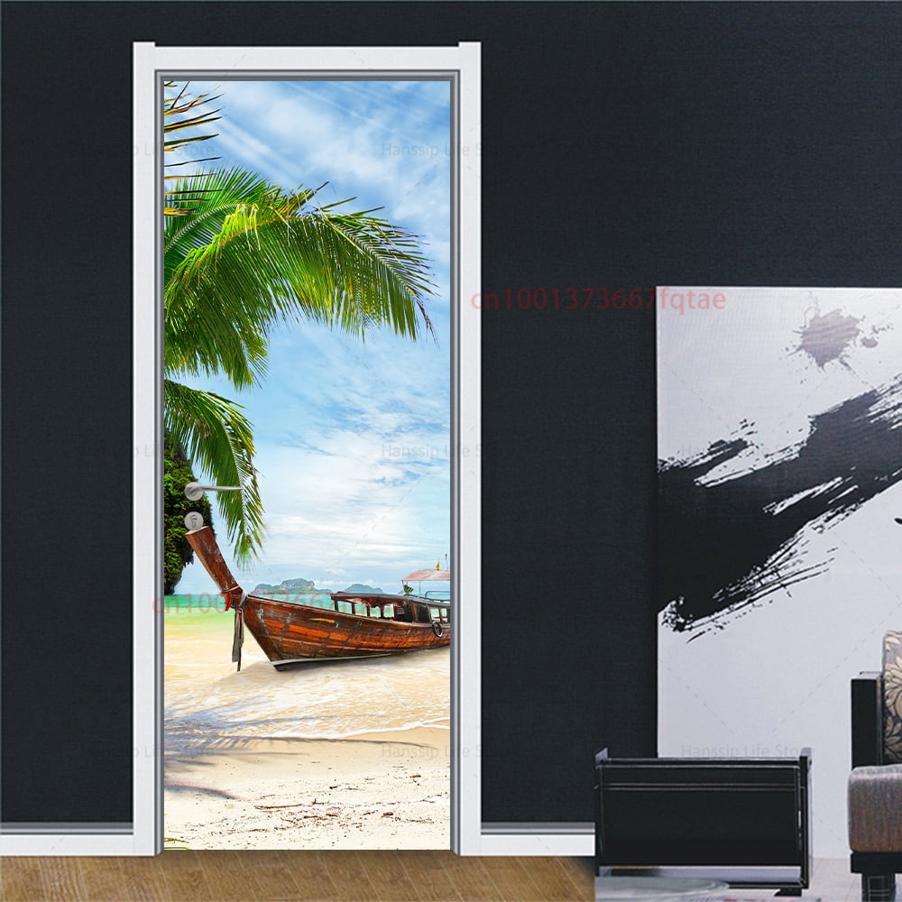 Summer Beach Scenery Door Wallpaper Home Decorations Peel and Stick PVC ...