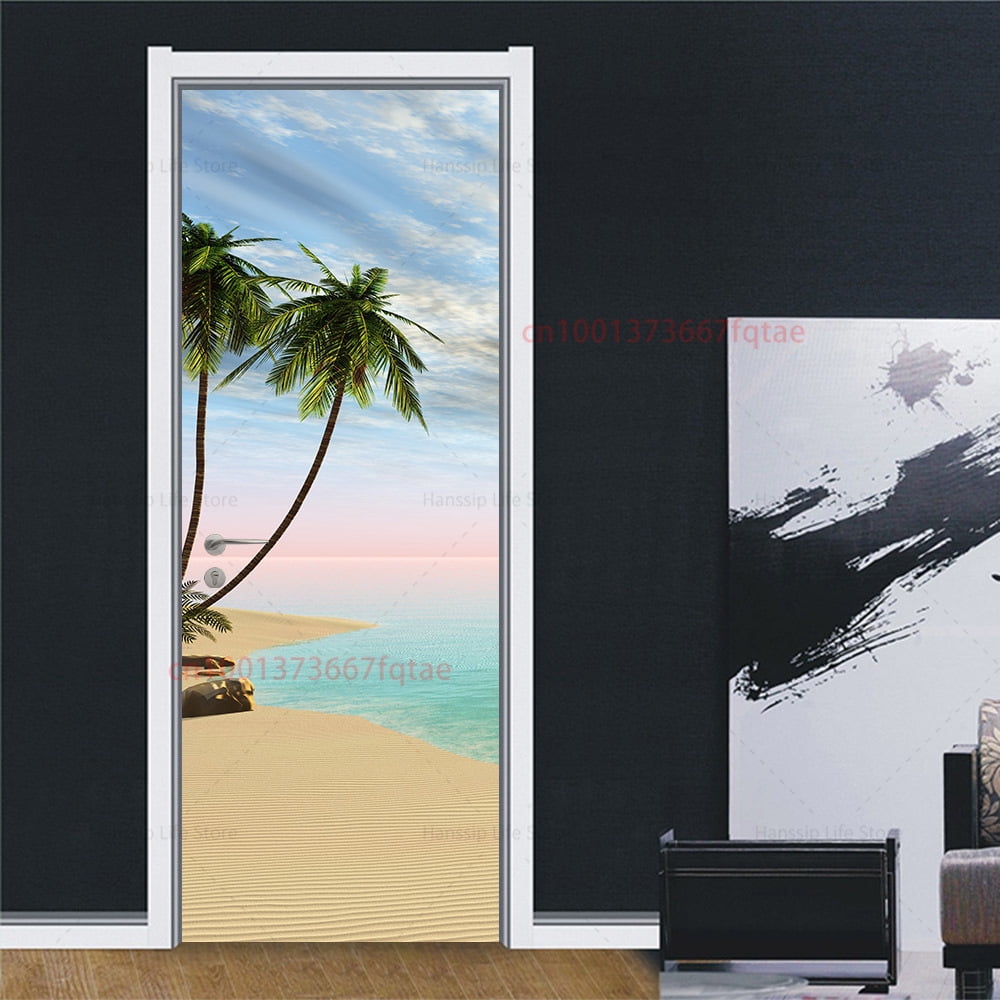 Summer Beach Scenery Door Wallpaper Home rations Peel and Stick PVC ...