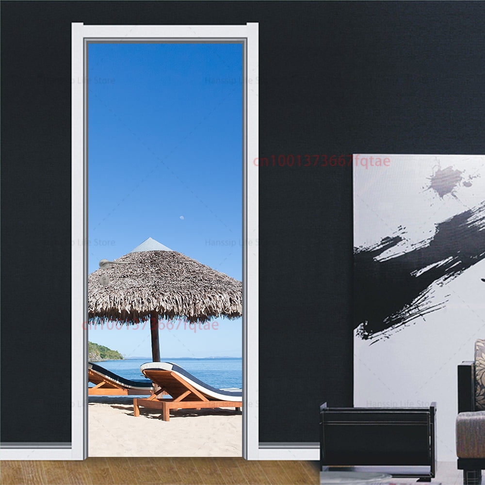 Summer Beach Scenery Door Wallpaper Home rations Peel and Stick PVC ...