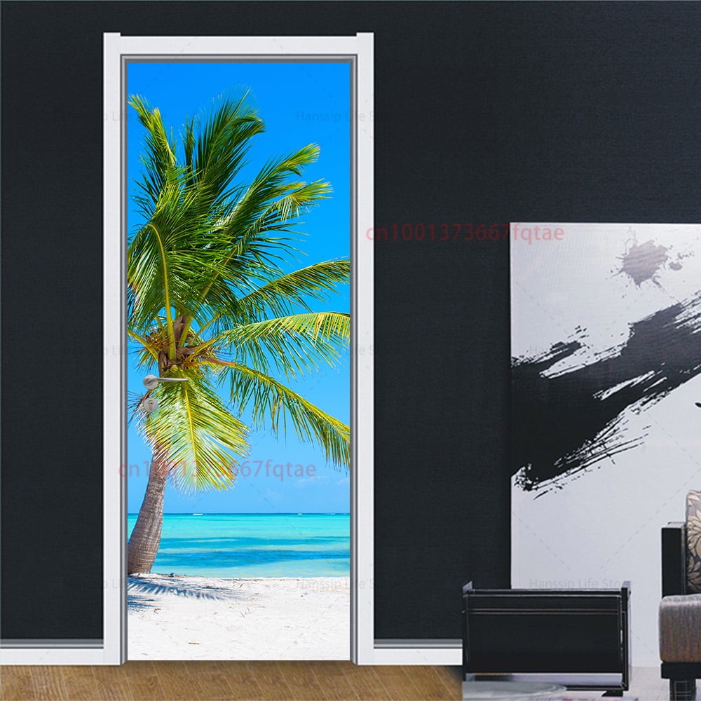 Summer Beach Scenery Door Wallpaper Home rations Peel and Stick PVC ...