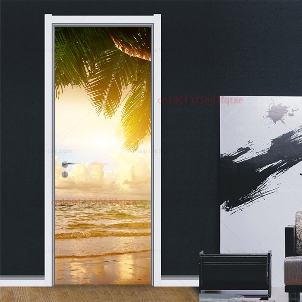 Summer Beach Scenery Door Wallpaper Home rations Peel and Stick PVC ...