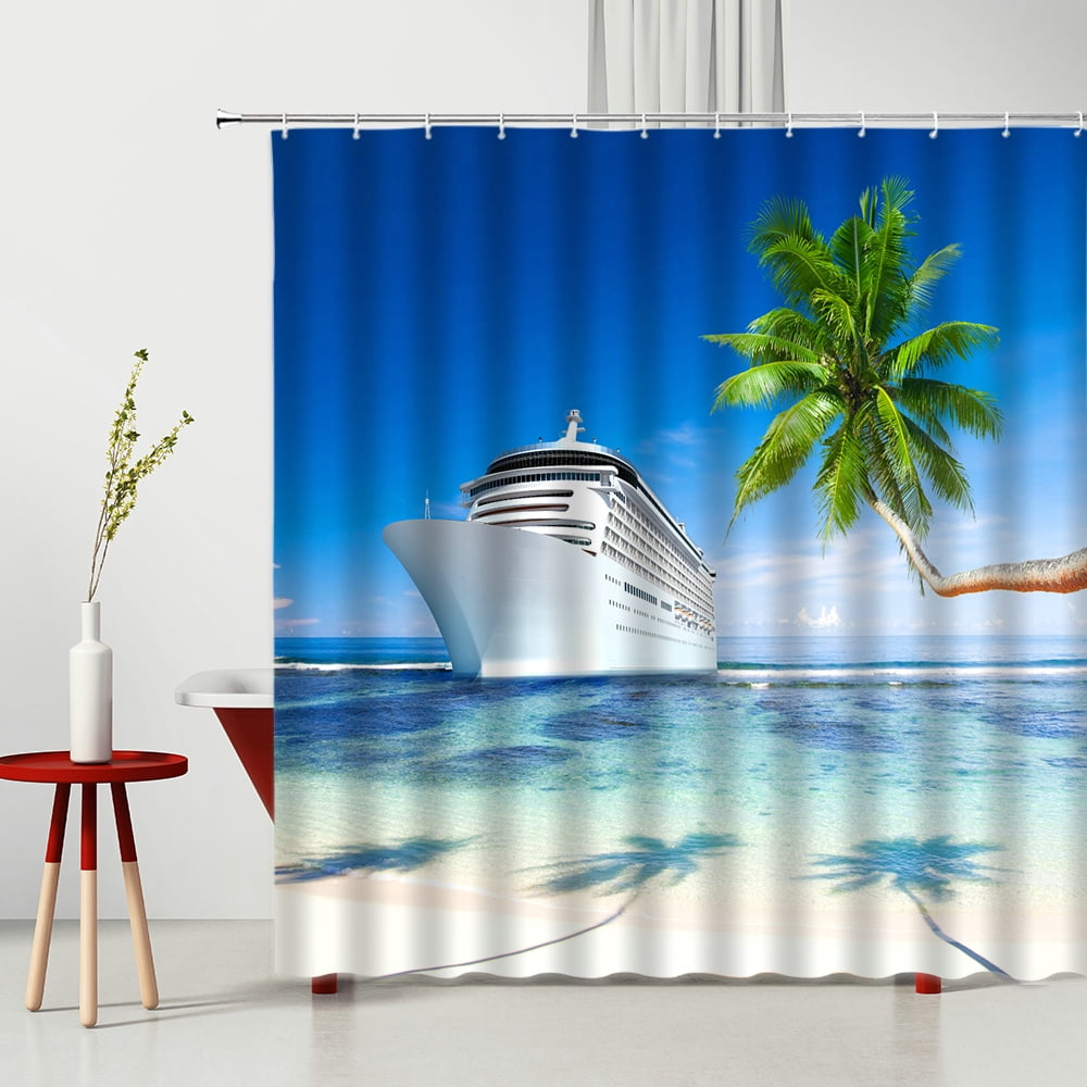 Summer Beach Scenery Shower Curtains Sunlight Ferry Bathroom r Home ...
