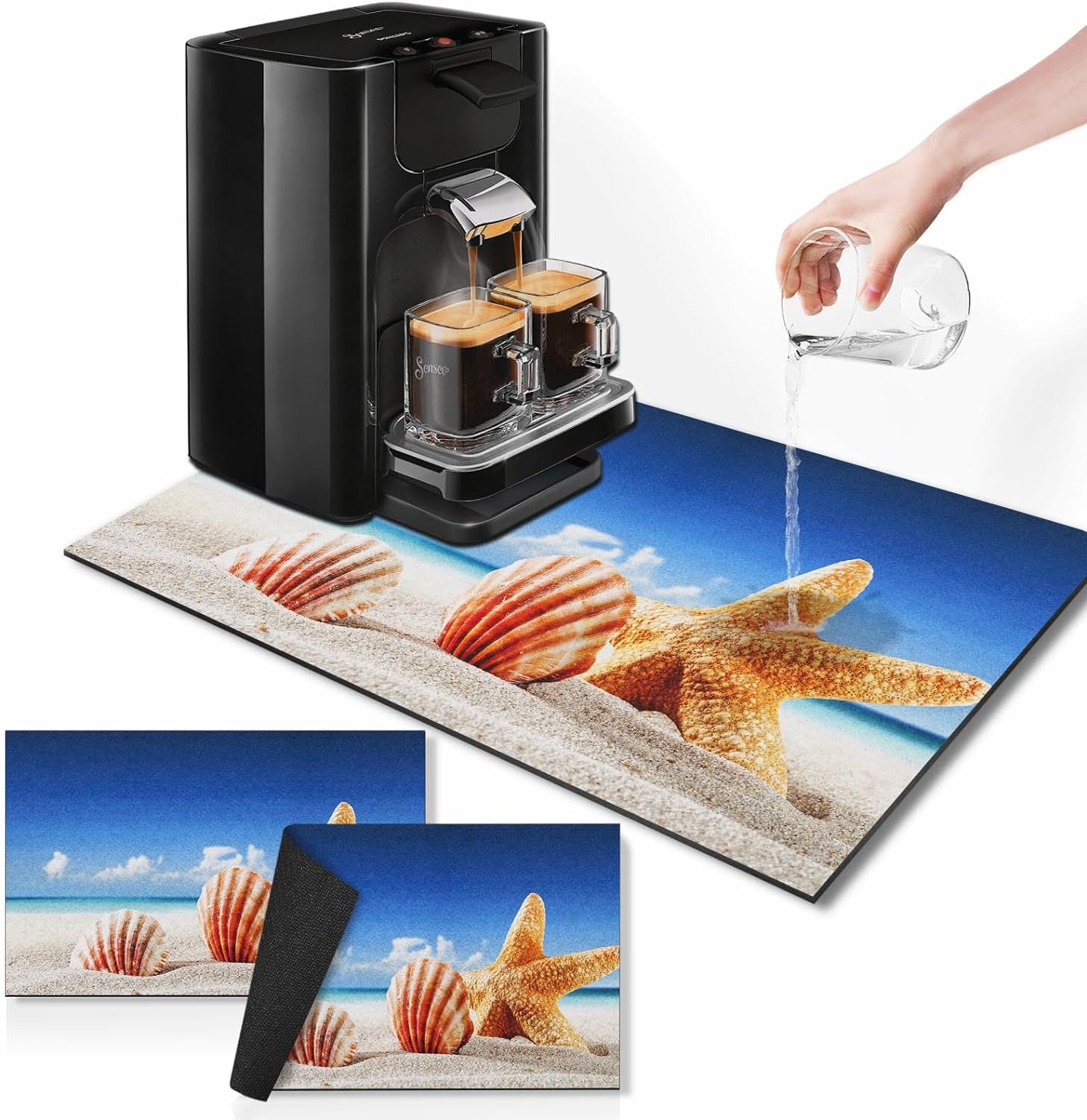 Summer Beach Sea Shell Coffee Mat for Countertops, Starfish Blue Dish ...