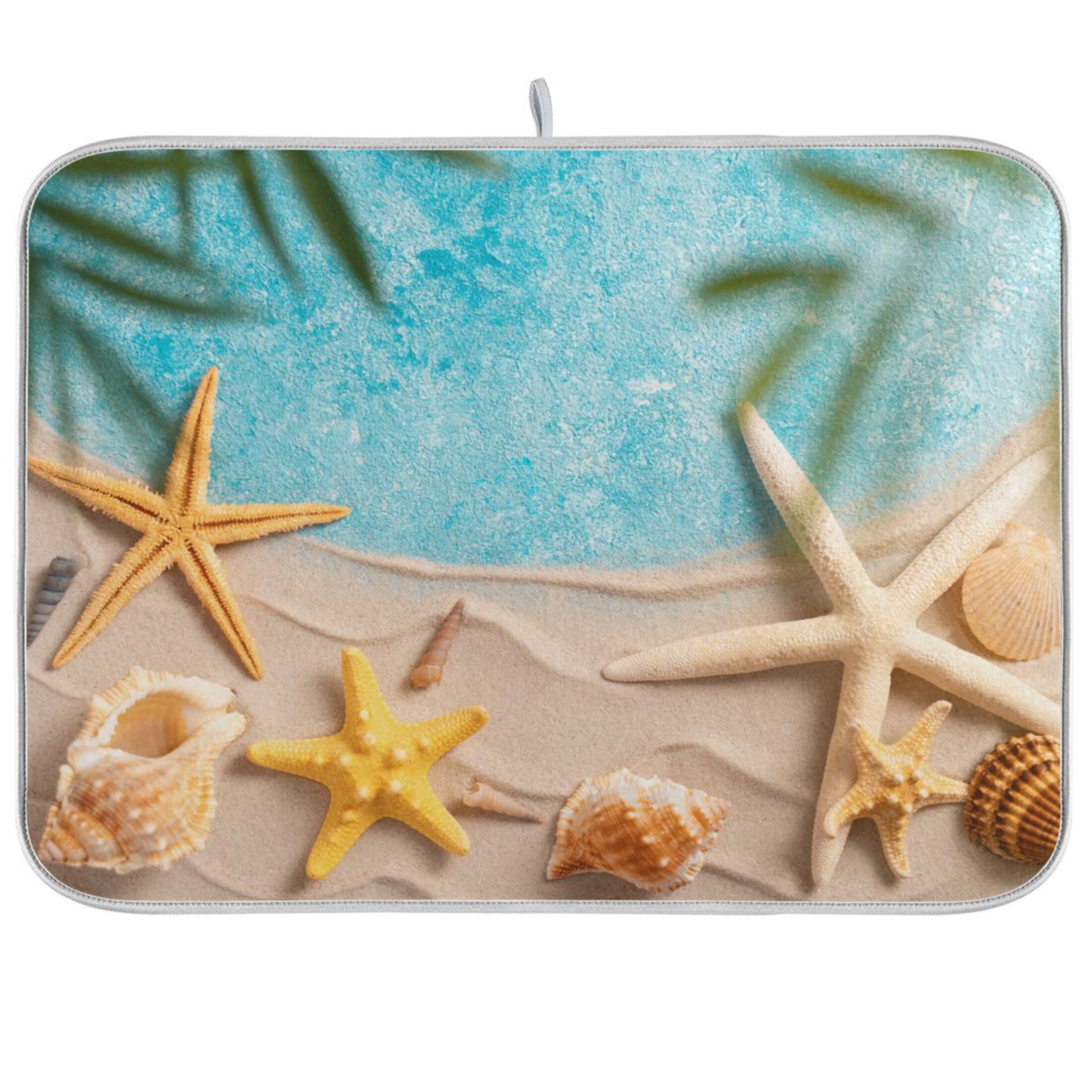 Summer Beach Seashell Seastar Dish Drying Mat Microfiber Kitchen Mats ...